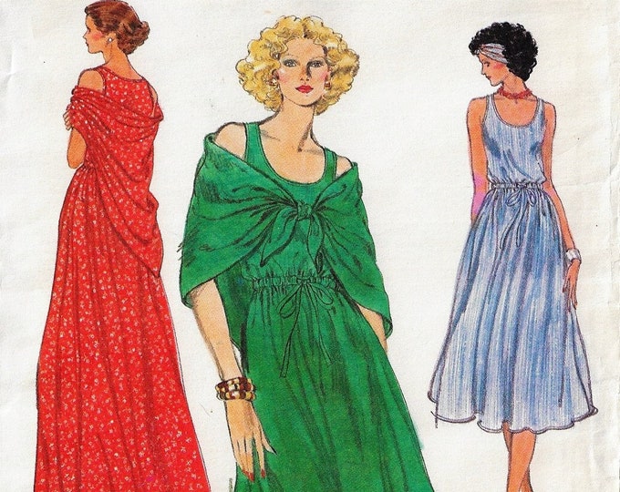 70s Womens Boho Sundress & Shawl With Variations Vogue Sewing Pattern ...