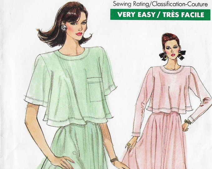 80s Womens Flared Waist Length Top & Flared Skirt 2 Lengths Vogue ...