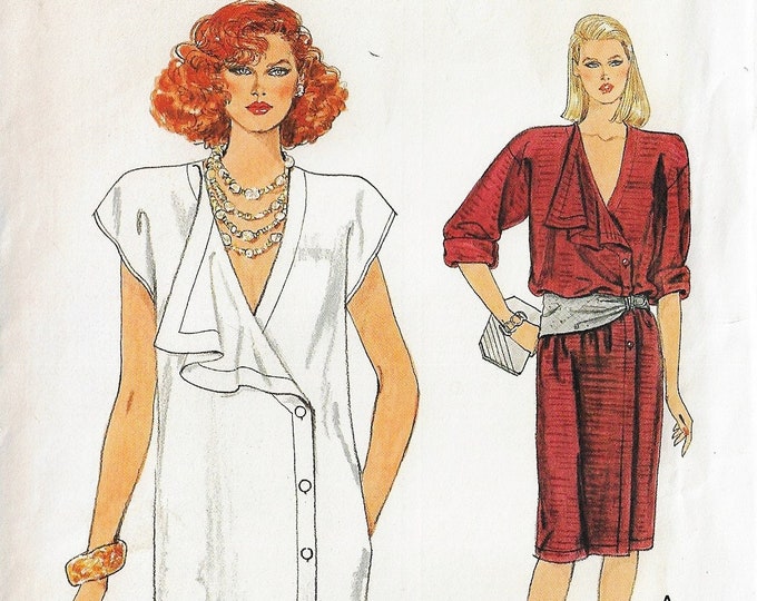 80s Womens Asymmetrical Wrap Dress With Variations Vogue Sewing Pattern ...