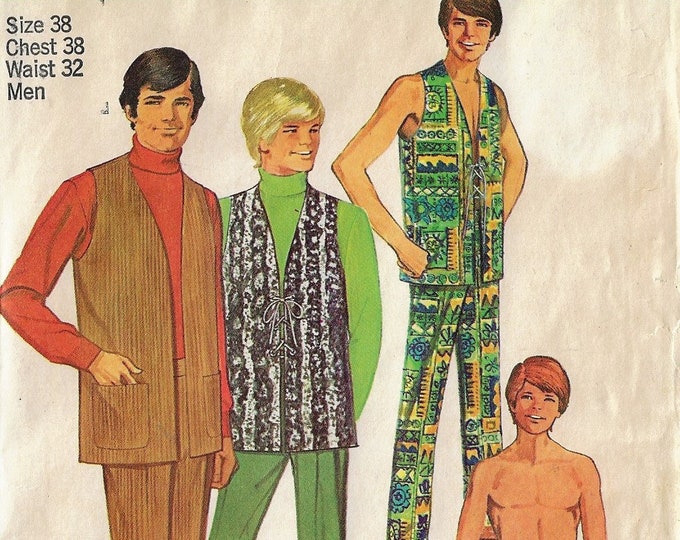 70s Mod Men's Pants in 2 Lengths & Lace up Vest Simplicity Sewing ...