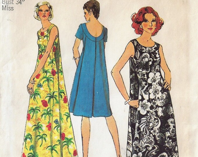 70s Womens Muu Muu in Two Lengths Simplicity Sewing Pattern 6397 Size ...