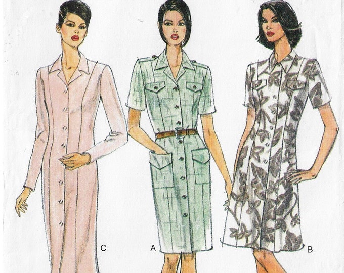 90s Womens Button Front Dress With Variations Vogue Sewing Pattern 9482 ...