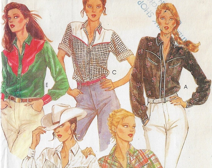 80s Womens Western Shirts With Yoke & Pocket Variations Mccalls Sewing ...