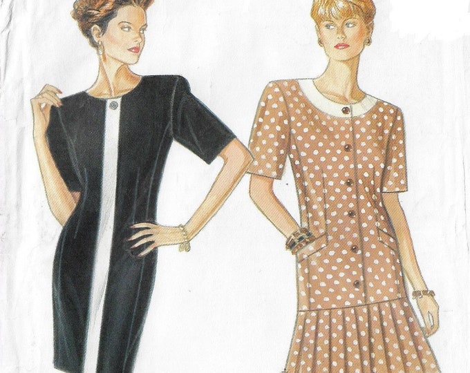 90s Womens Dress Tulip Skirt Long Sleeves Vogue Sewing Pattern 7858 ...