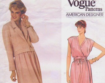 80s Womens Cocoon Jacket and Surplice Dress or Jumpsuit Vogue Sewing ...