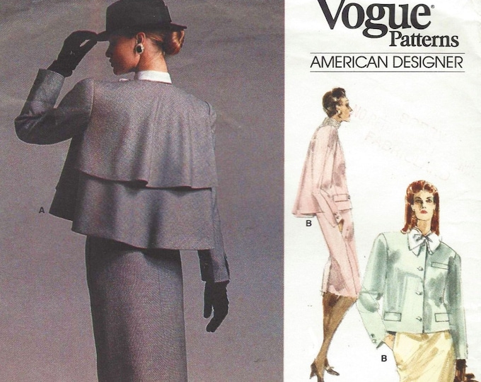 80s Bill Blass Womens Flared Back Jacket and Pencil Skirt Vogue Sewing ...