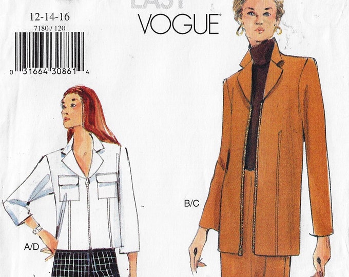 90s Womens Jacket in 2 Lengths, Skirt & Pants Vogue Sewing Pattern 7180 ...