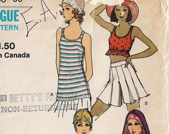 70s Womens Set of Blouses Midriff, Tank & Hoodie Vogue Sewing Pattern ...