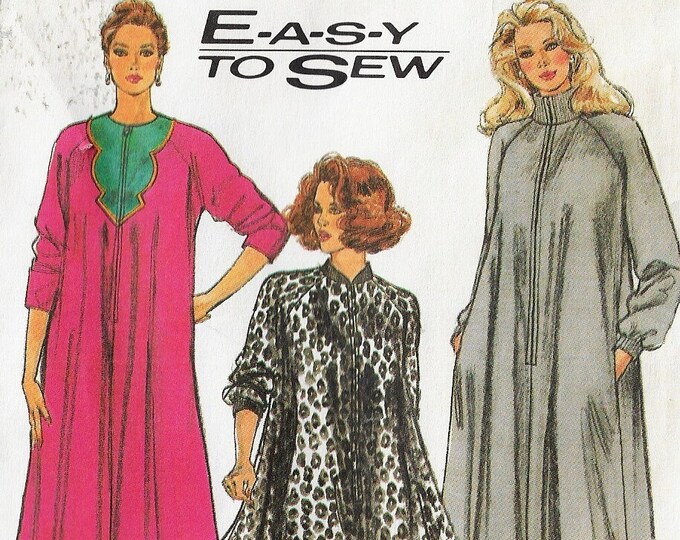 80s Womens Knit Robe2 Lengths Raglan Sleeve & Front Zipper Pull on ...