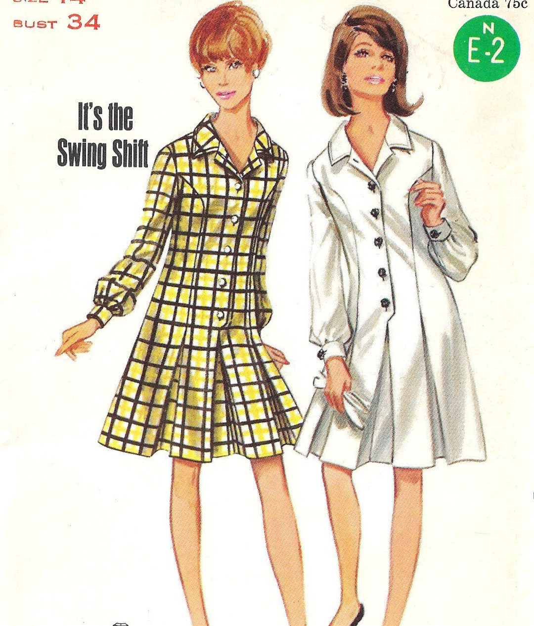 60s Womens Step-in Shirtdress Butterick Sewing Pattern 4457 Size 14 ...