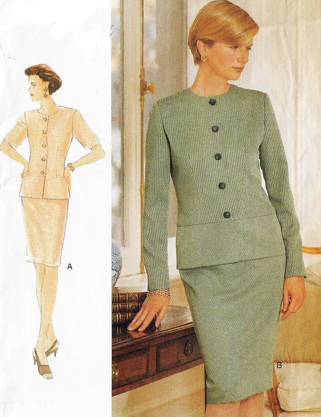 90s Womens Peplum Top & Pencil Skirt Vogue Sewing Pattern 9285 Size 14 ...