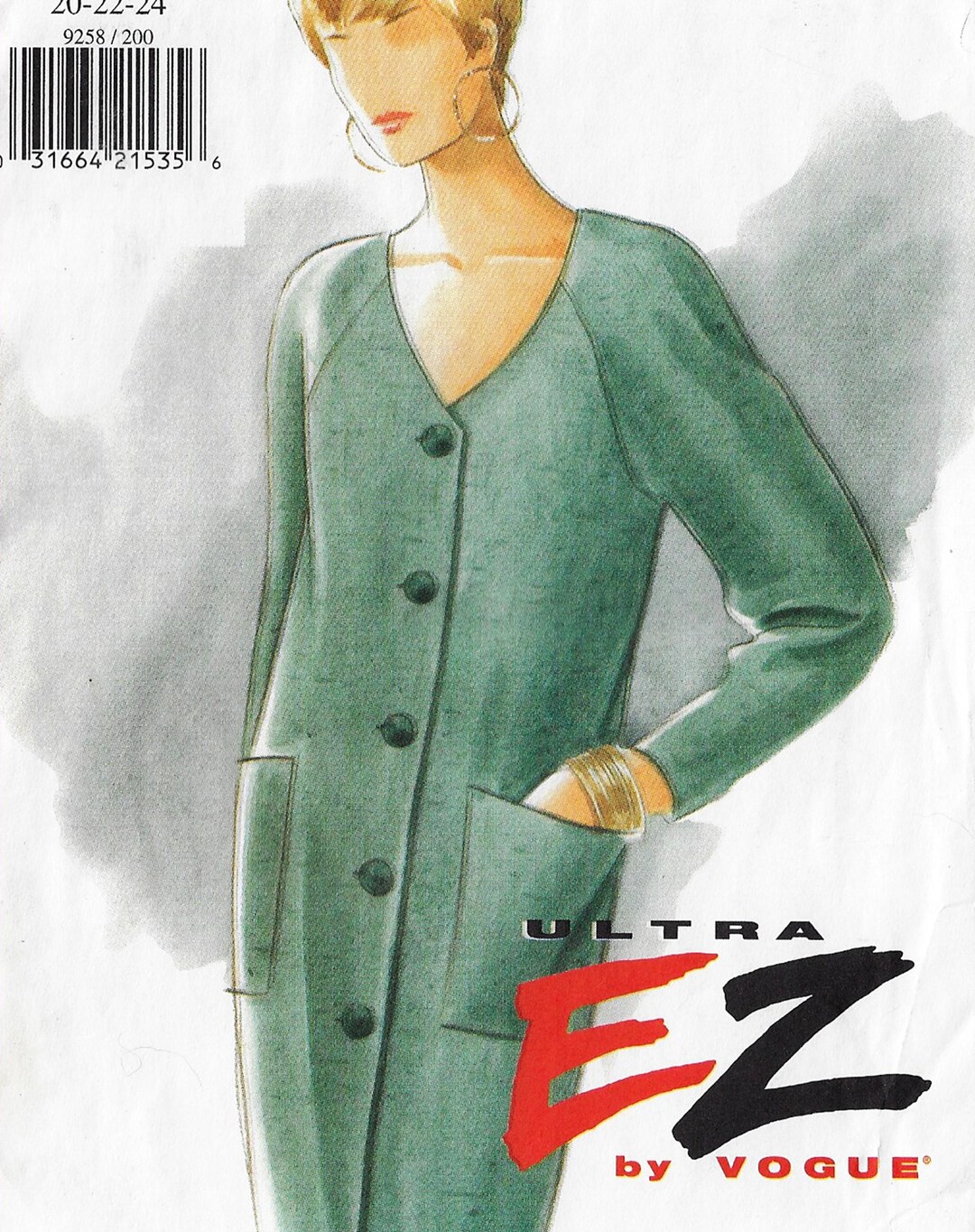 90s Womens Raglan Sleeve Dress V Neckline Plus Size Vogue Sewing ...