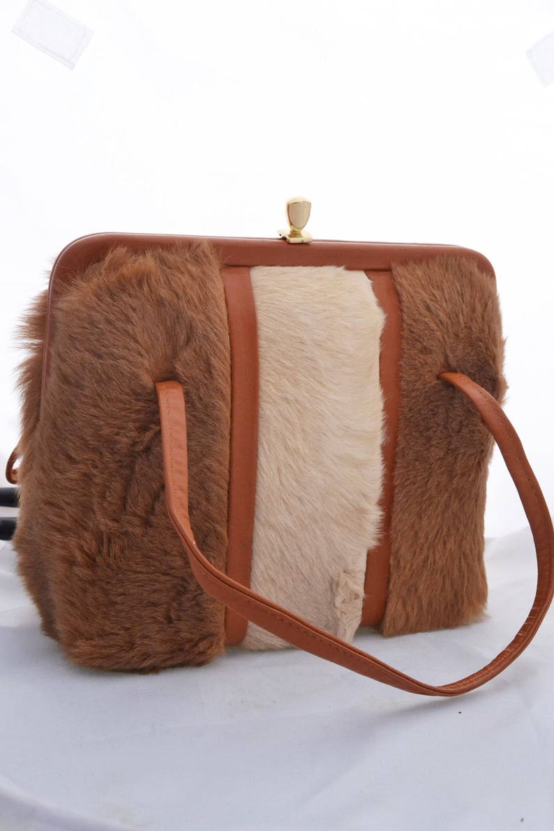 Vintage Fur Handbag Gorgeous Brown and Cream Fur Purse With Deep Rust ...