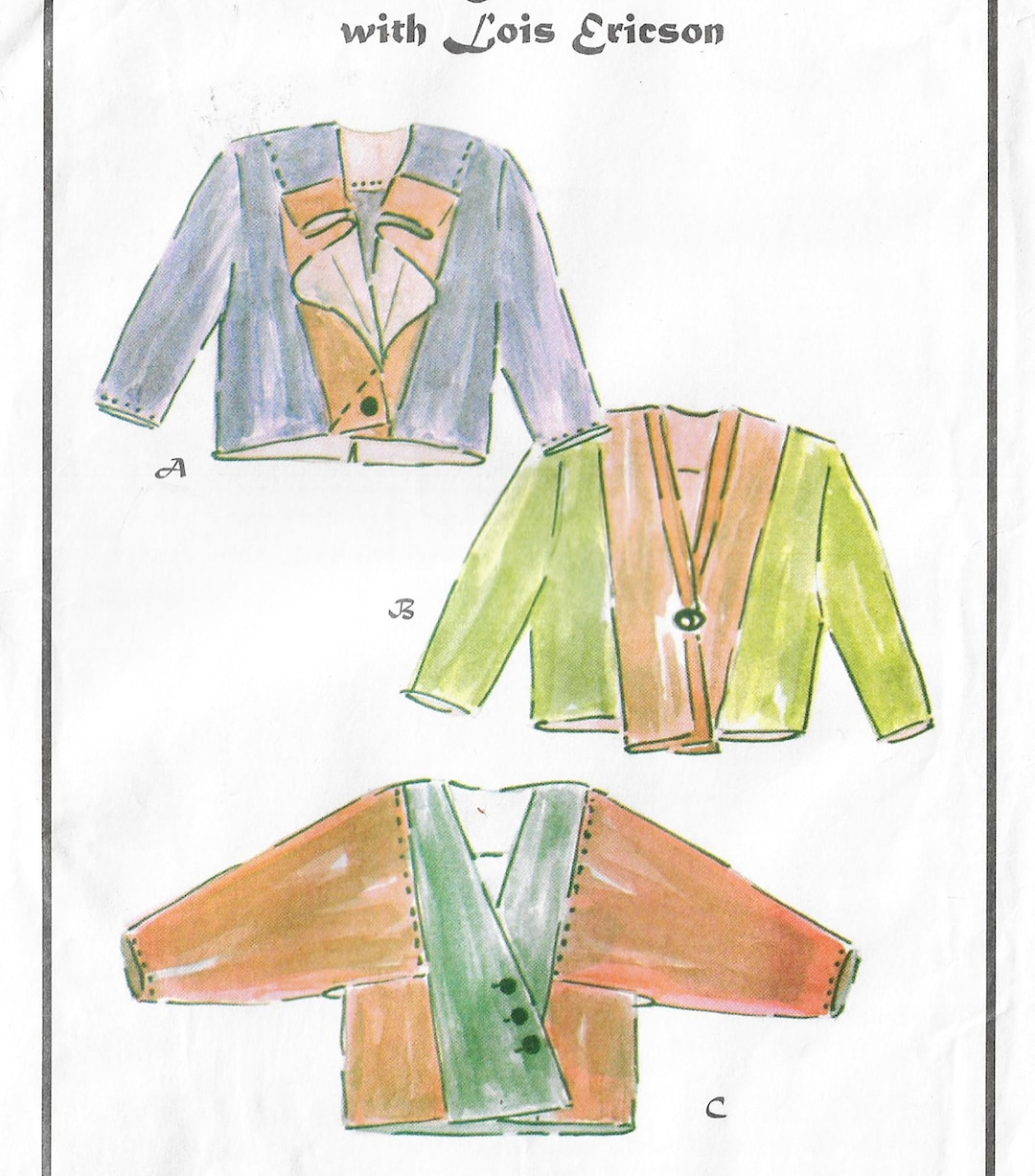 Lois Ericson Folds and Edges Jackets in 3 Styles Sewing Pattern Size 4 ...