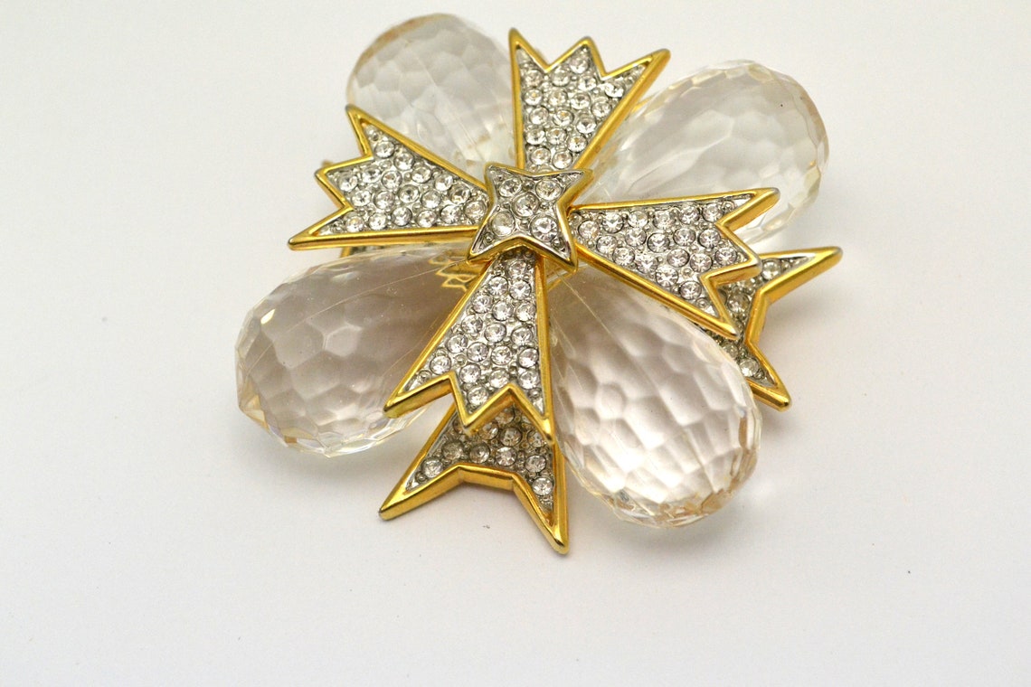 90s Kenneth Lane Brooch or Pendant Lucite and Rhinestone Maltese Cross ...