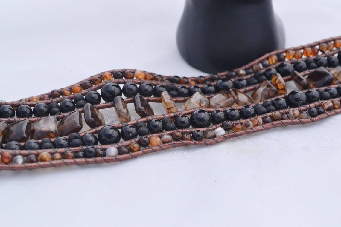 OOAK Handmade Boho Leather Wrap Statement Cuff Moss Agate | Etsy