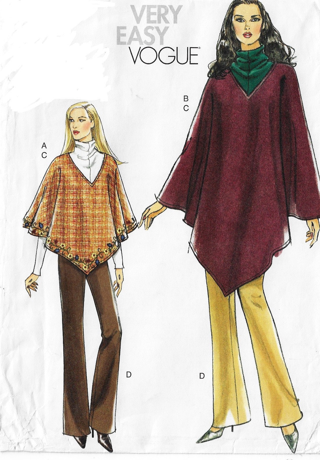 Womens V Neck Poncho, High Neck Top and Boot Cut Pants Vogue Sewing ...