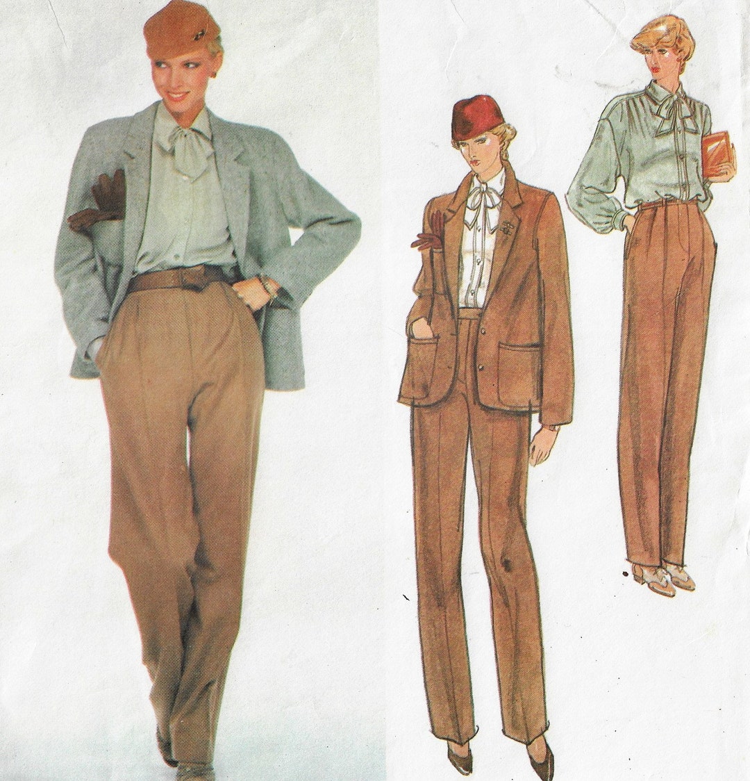 70s Christian Aujard Jacket, Pants & Bow Blouse Vogue Sewing Pattern ...