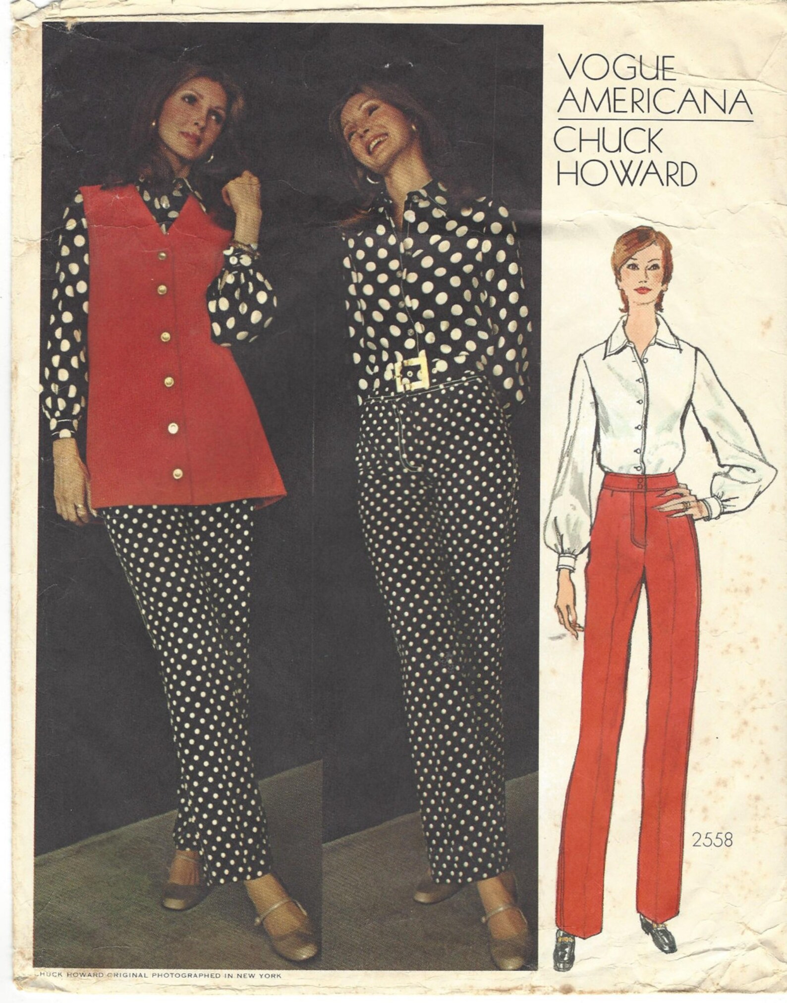 1970s Chuck Howard Womens Pointed Collar Blouse, Pants and Sleeveless ...
