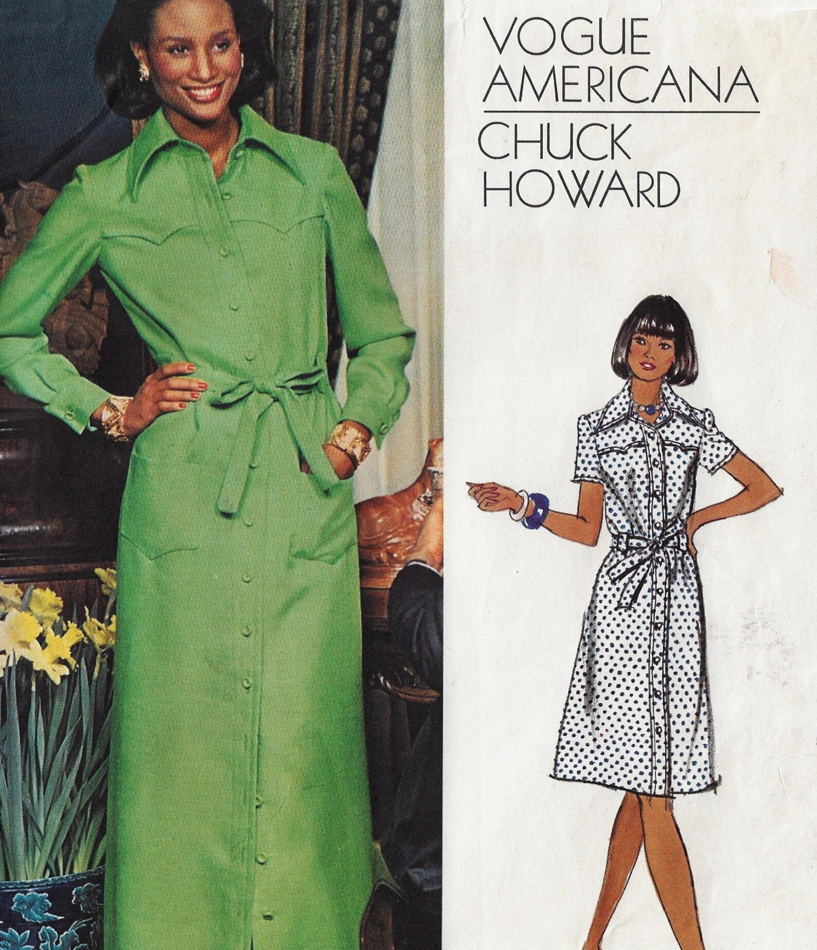1970s Chuck Howard Yoked Shirtdress Vogue Sewing Pattern 1072 Size 12 ...