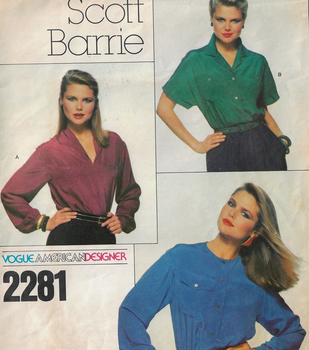 70s Scott Barrie Blouses With Variations Vogue Sewing Pattern 2281 Size ...