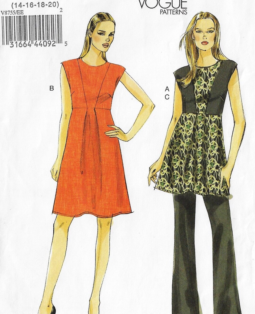 Womens Tunic Dress and Pants Empire Waist Vogue Sewing - Etsy