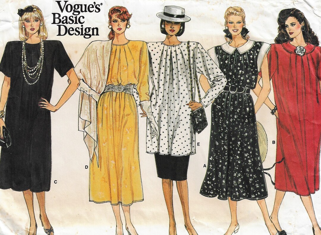 80s Womens Smock Style Dress, Tunic & Skirt Vogue Sewing Pattern 1848 ...