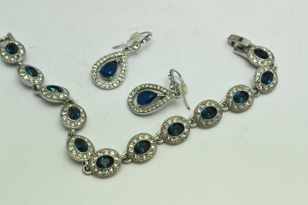 Vintage Carolee Jewelry Set Bracelet & Pierced Earrings Faux Sapphire ...