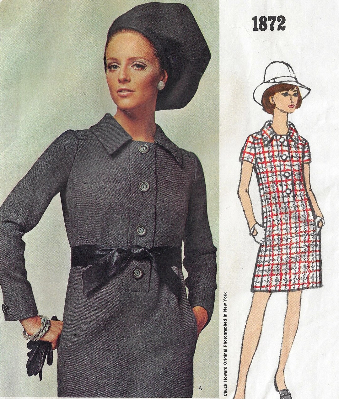 1960s Chuck Howard Mod Dress Vogue Sewing Pattern 1872 Size 14 Bust 36 ...