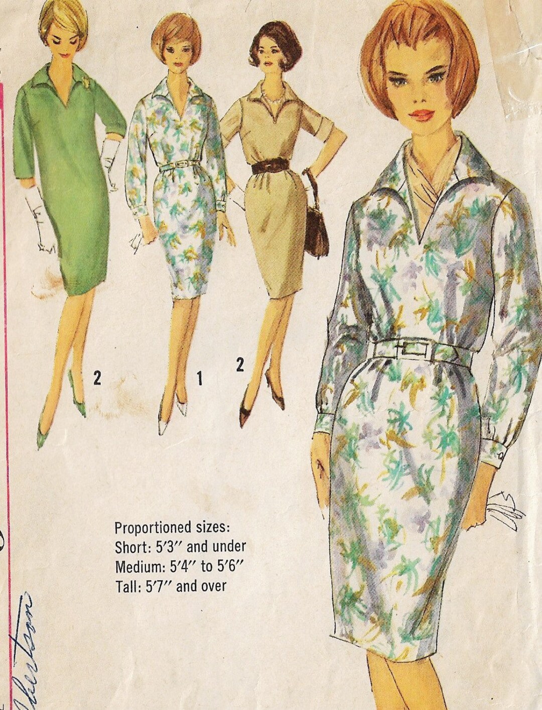 60s Womens Wing Collar Shift Dress Proportioned Sizes Simplicity Sewing ...