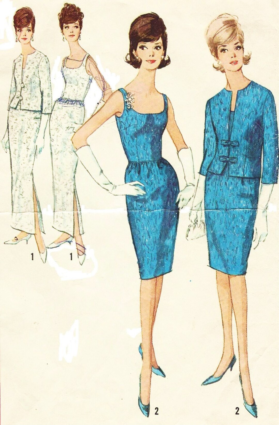 60s Womens Bombshell Dress in 2 Lengths Evening Gown & Jacket ...