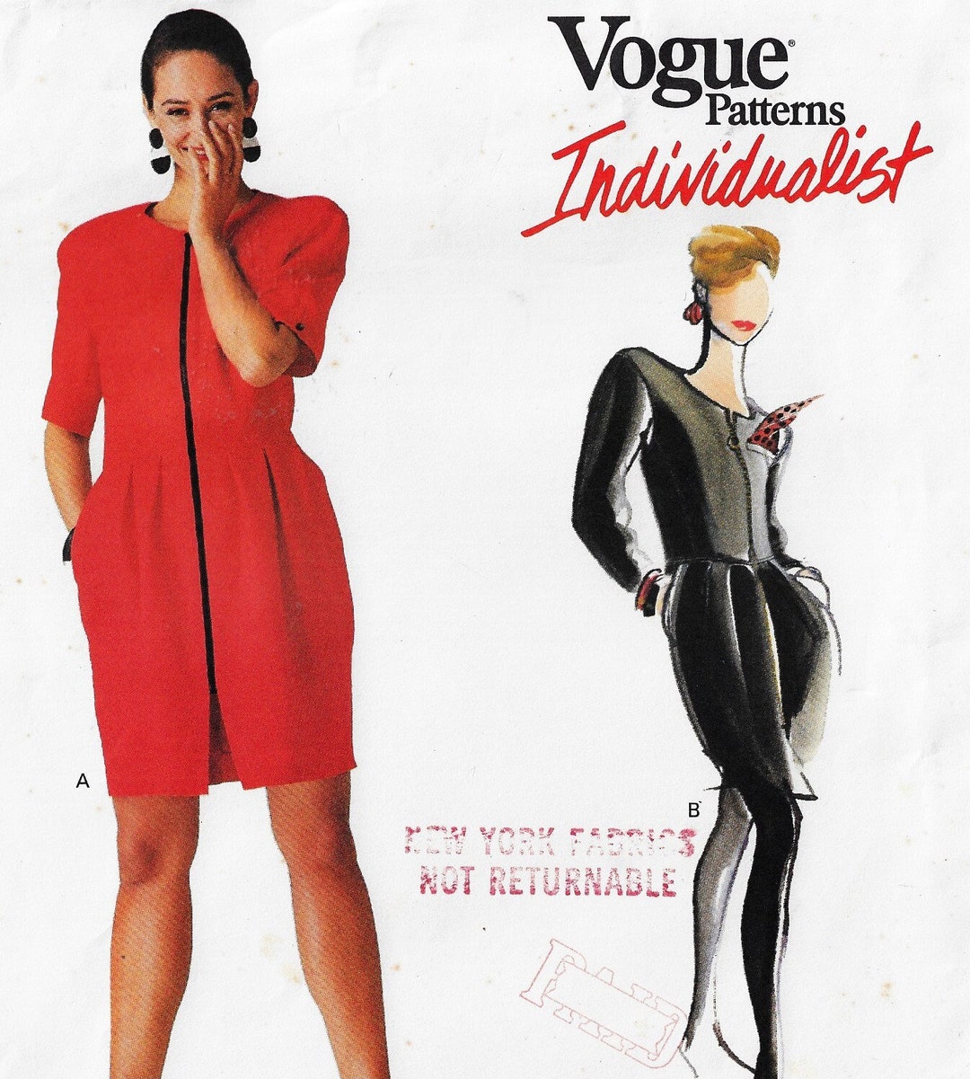80s Adri Womens Front Zipper Dress Dropped Waist Vogue Sewing Pattern ...