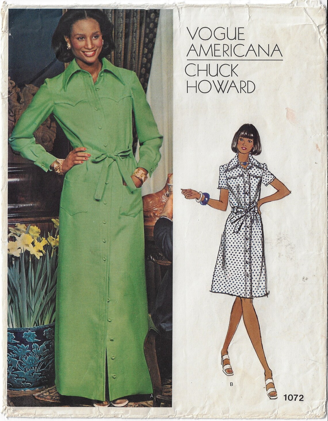 1970s Chuck Howard Yoked Shirtdress Vogue Sewing Pattern 1072 Size 12 ...