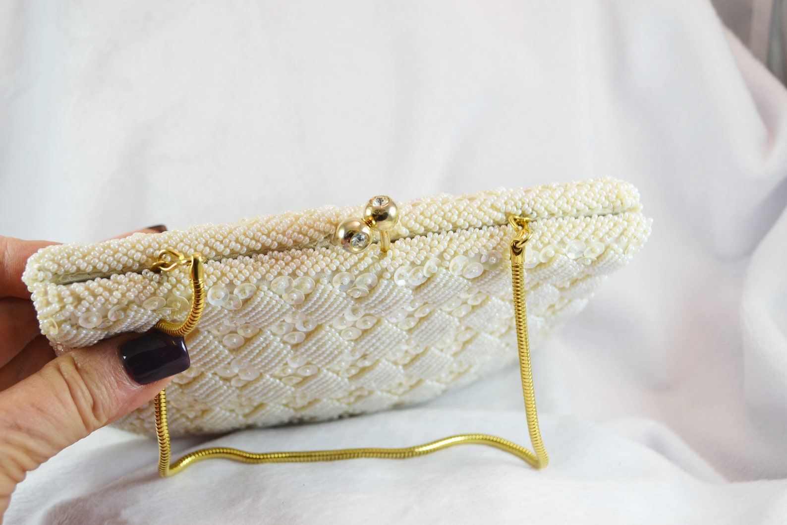 Vintage Goldco White Beaded Handbag Made in Hong Kong - Etsy