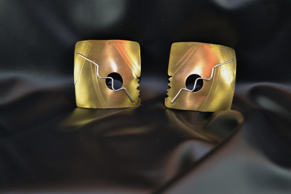 80s David Badman Modernist Mixed Metal Pierced Earrings Gold & - Etsy