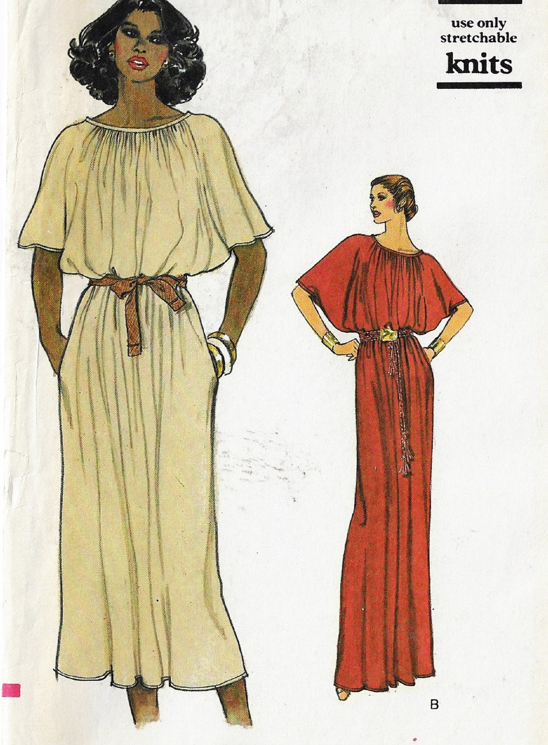 1970s Womens Grecian Style Dress in 2 Lengths Batwing Sleeves Vogue ...