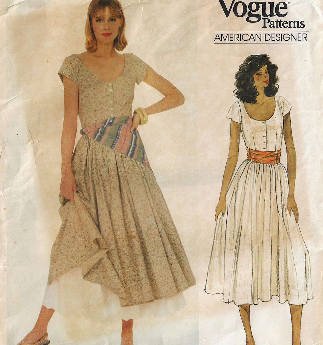 80s Ralph Lauren Prairie Dress, Petticoats & Scarf Vogue Sewing Pattern ...