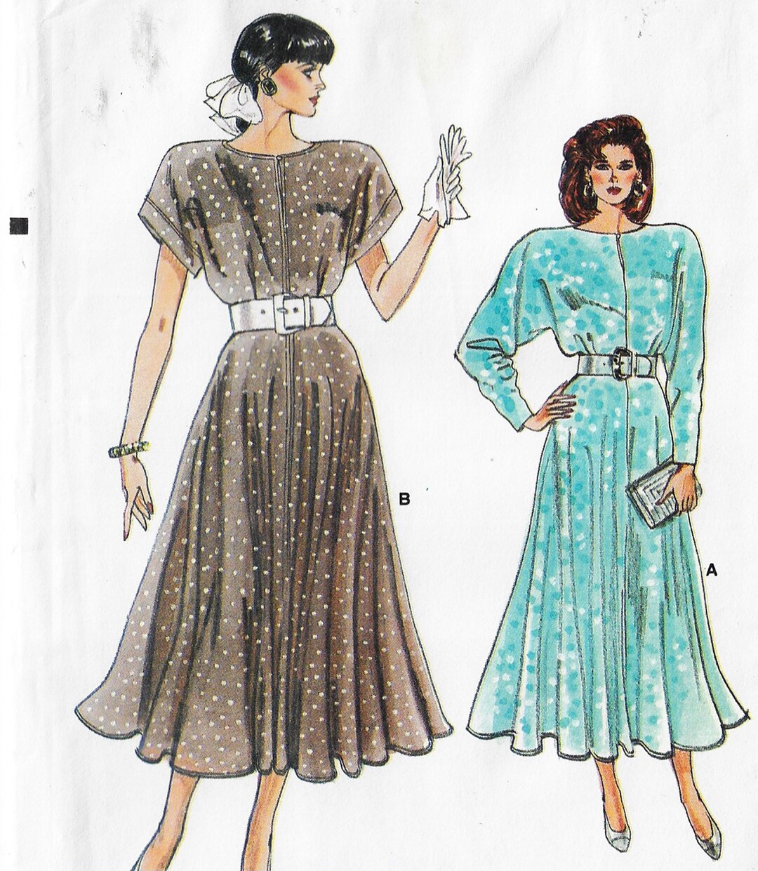 80s Dress With Flared Skirt Vogue Sewing Pattern 9864 Size 14 16 18 FF ...