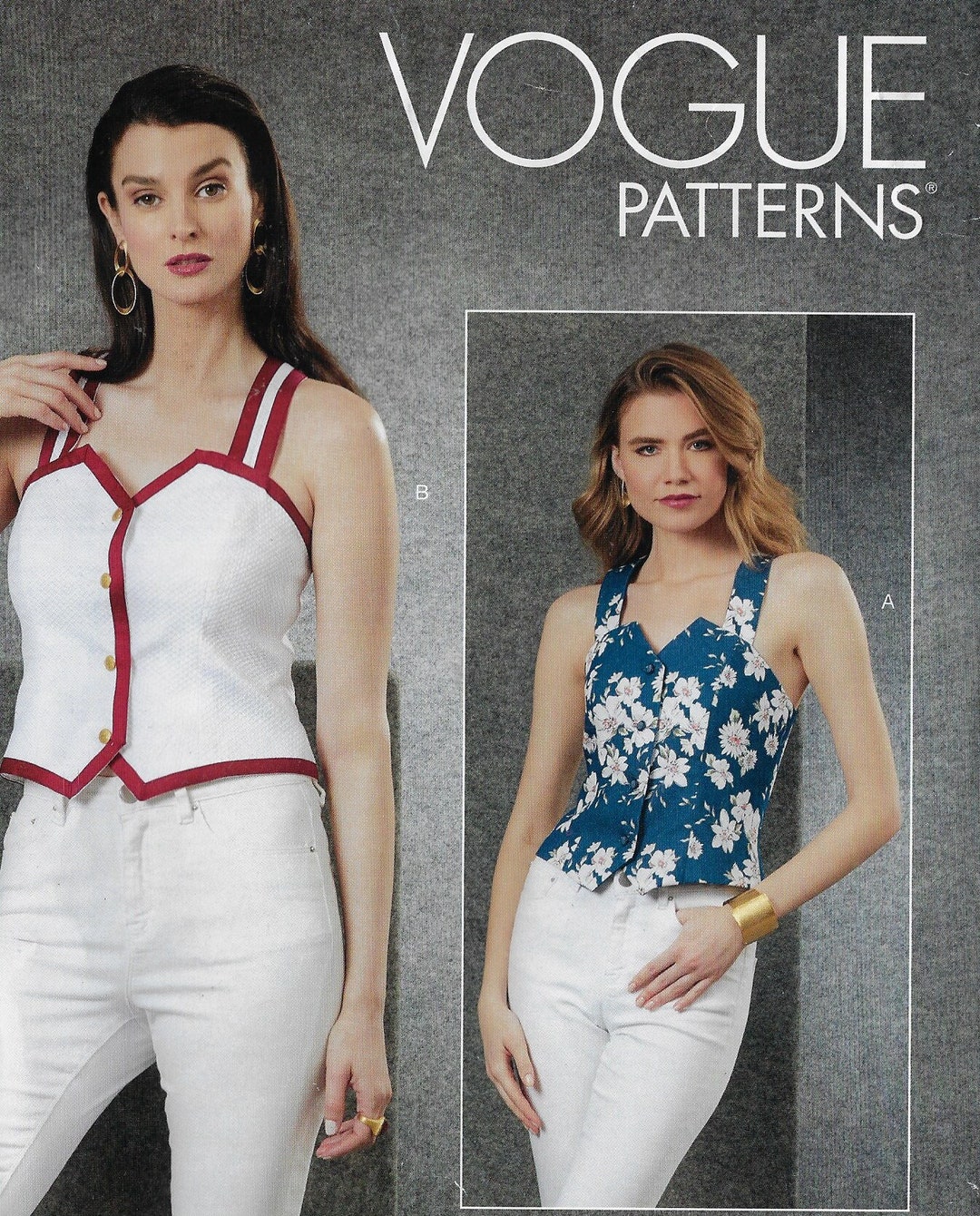 Button Front Top or Summer Vest Vogue Sewing Pattern V1810 Size 8 10 12 ...