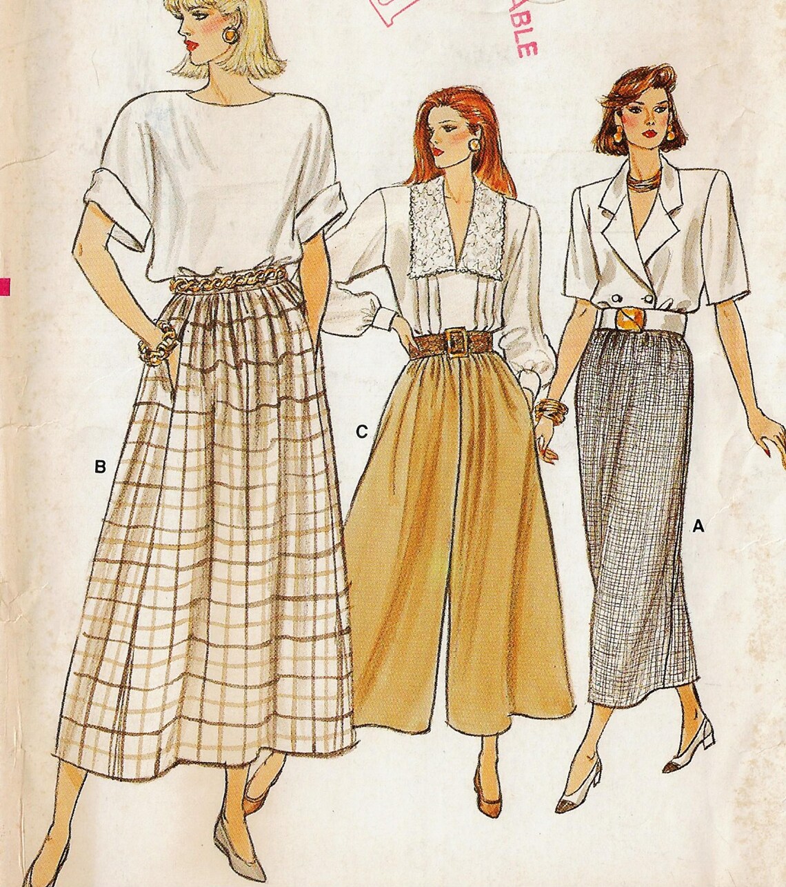 80s Womens Skirts & Culottes With Variations Plus Size Vogue Sewing ...