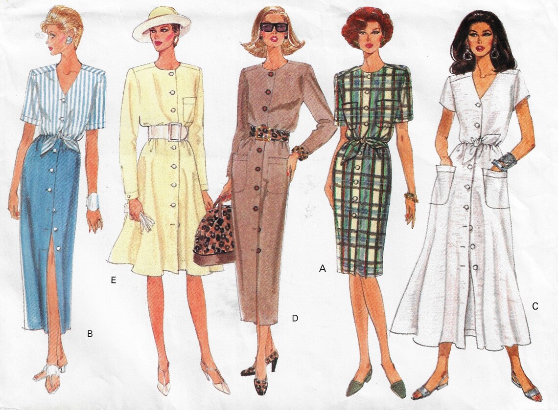 90s Womens Button Front Dress With Variations Vogue Sewing - Etsy