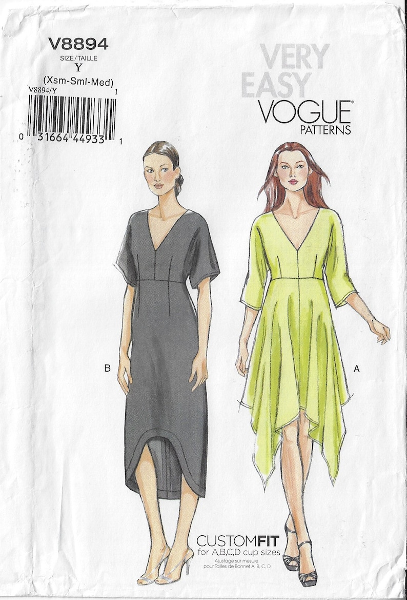 Raised Waist Dress Hemline Variations Vogue Sewing Pattern V8894 Size 4 ...