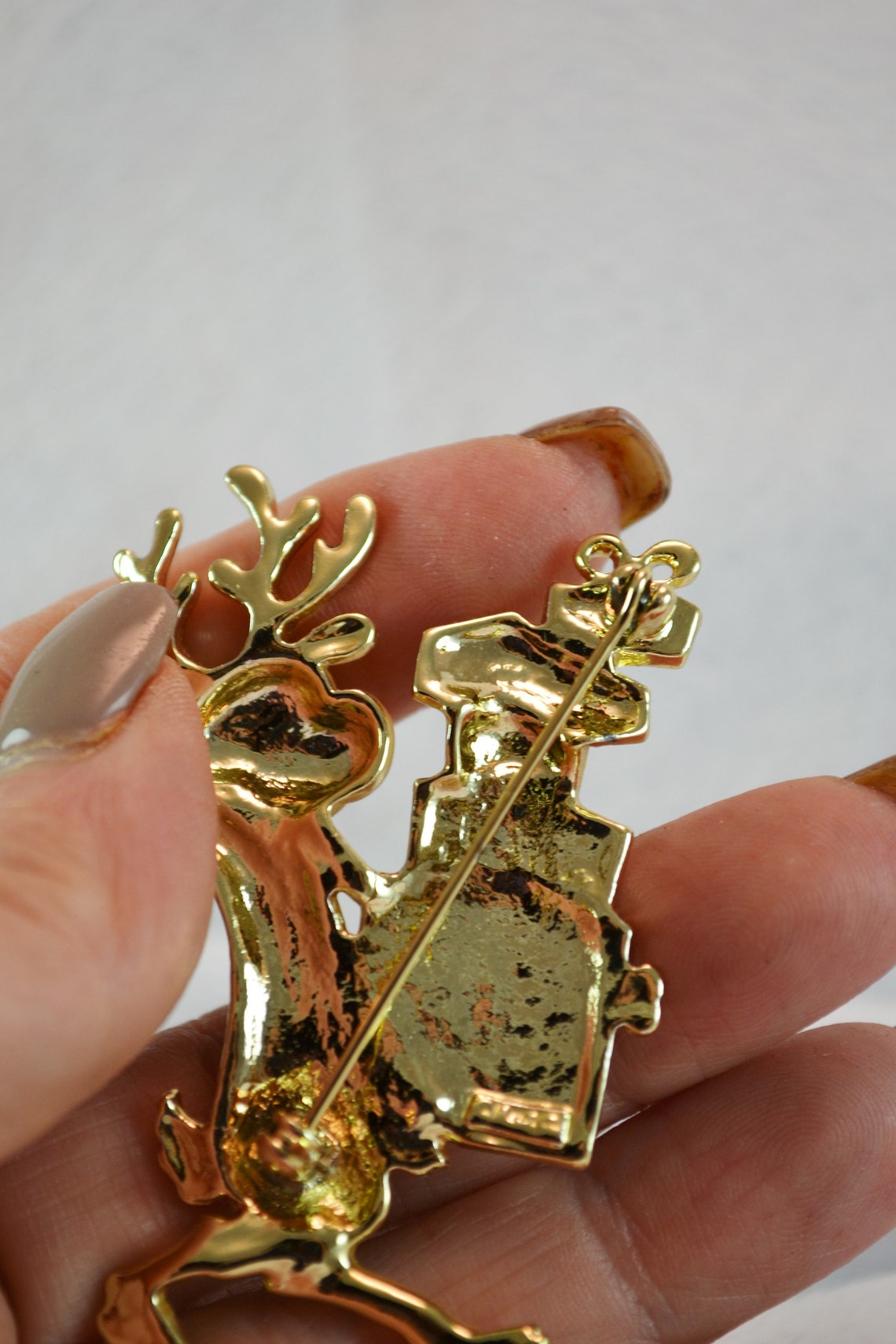 Vintage AJC Brooch with Reindeer Carrying Gifts Humorous | Etsy