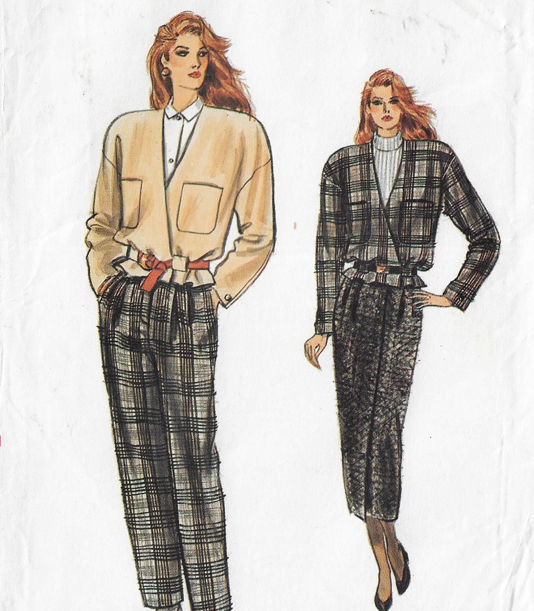 1980s Womens Wrap Jacket, Above Ankle Skirt & Tapered Pants Vogue ...