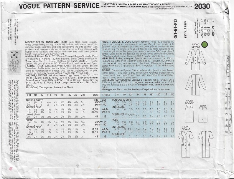 1980s Vogue Sewing Pattern 2030 Albert Nipon Womens Semi - Etsy