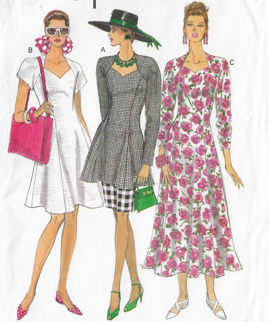 90s Womens Fit & Flare Dress or Tunic and Skirt Vogue Sewing Pattern ...