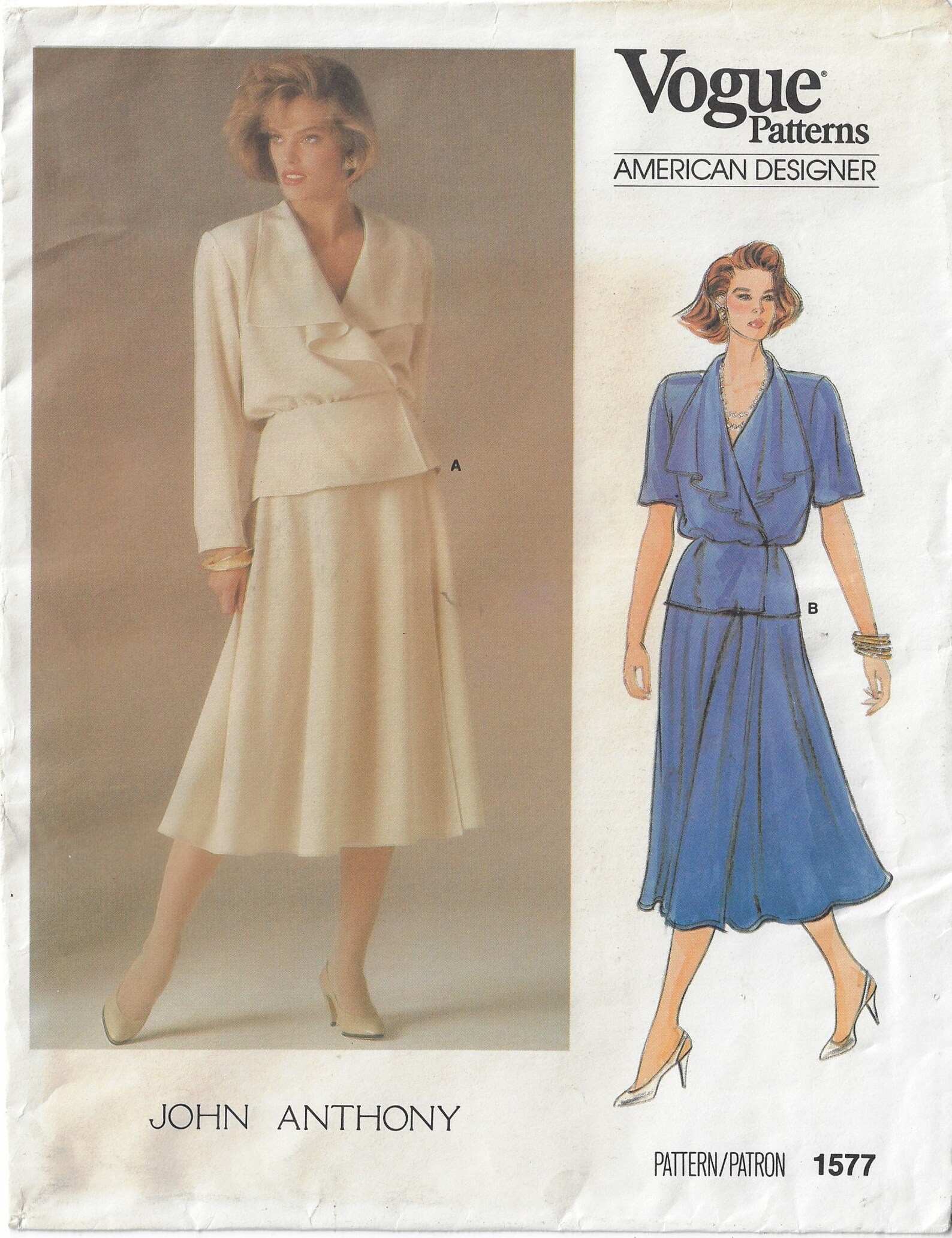 80s John Anthony Wrap Peplum Top & Wrap Skirt Vogue Sewing Pattern 1577 ...