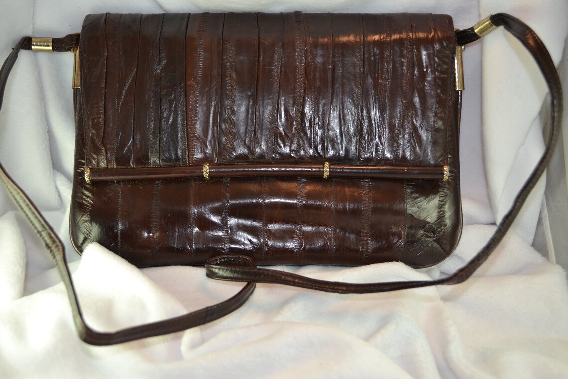 Vintage Chocolate Brown Eel Skin Handbag Shoulder Bag Envelope Style - Etsy