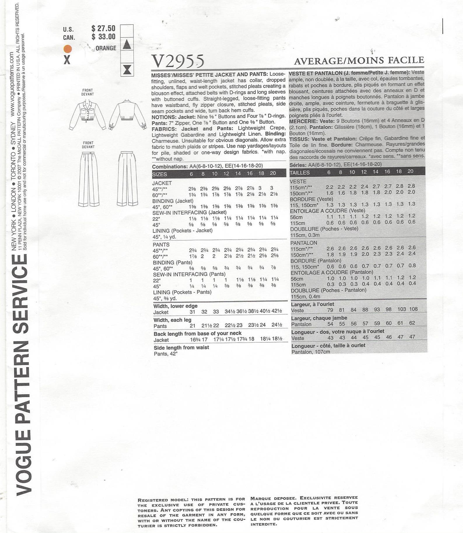 Vogue Sewing Pattern V2955 Guy Laroche Womens Loose-fitting | Etsy