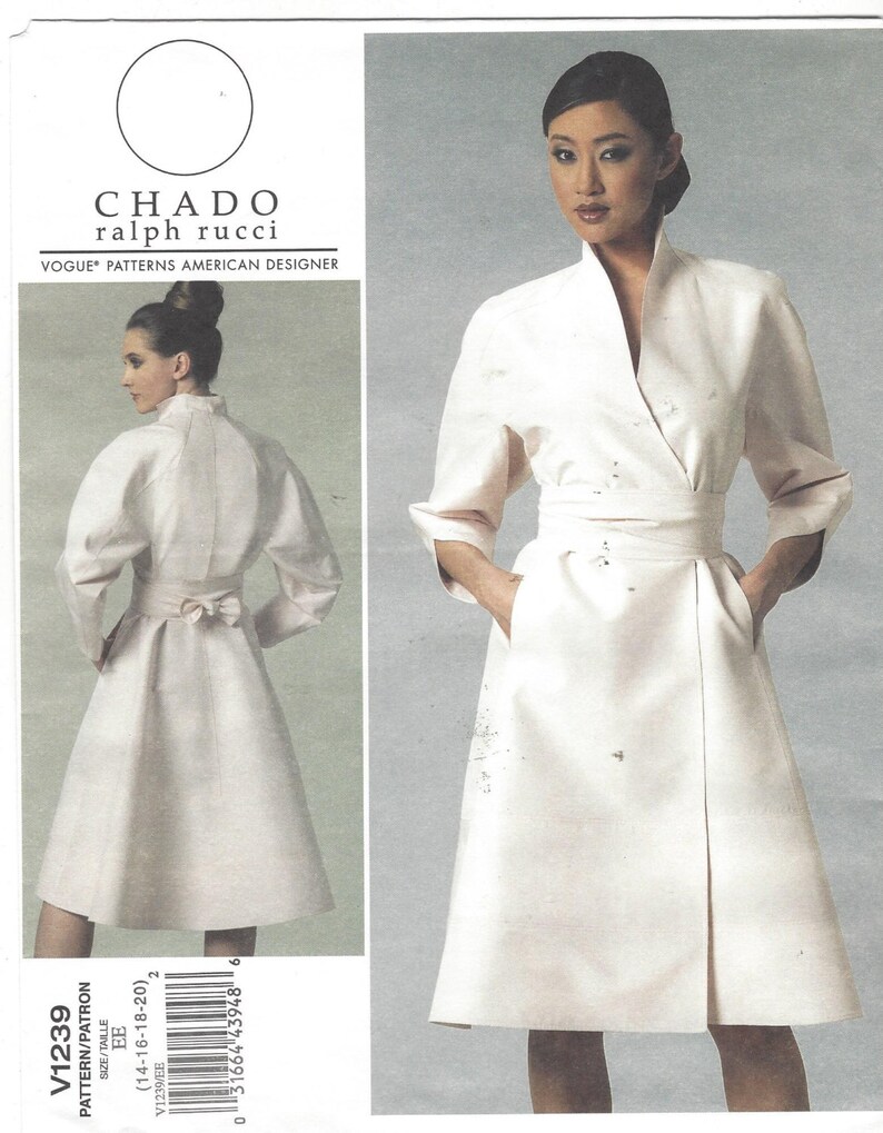 Patrón de costura Vogue V1239 para vestido cruzado y cinturón de Chado ...